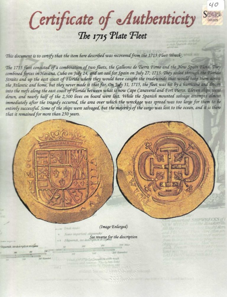 Iconic Gold Coin to be Auctioned Tomorrow - 1715 Fleet Society