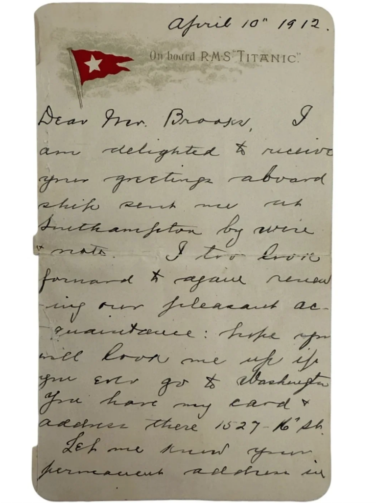 Letter Written Aboard the Titanic Sells for Record-Setting $400,000 ...